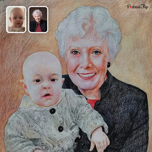 GrandParents & GrandChildren Colored Pencil Portraits from your Photos