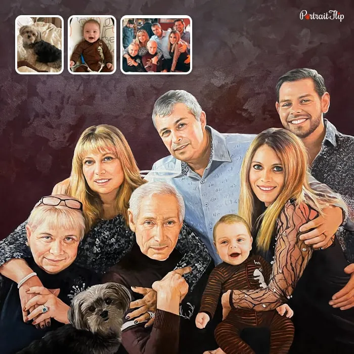 Pet Family Portrait - Family Painting with Pets on Canvas