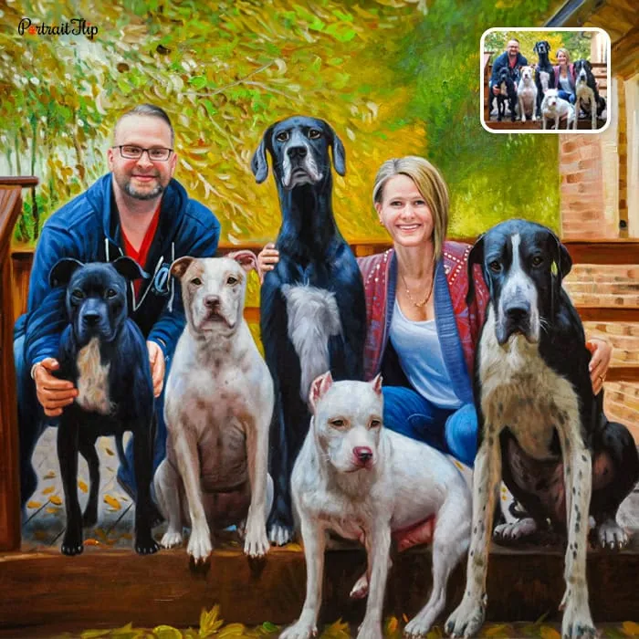 Pet Family Portrait - Family Painting with Pets on Canvas