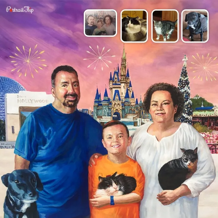 Pet Family Portrait - Family Painting with Pets on Canvas