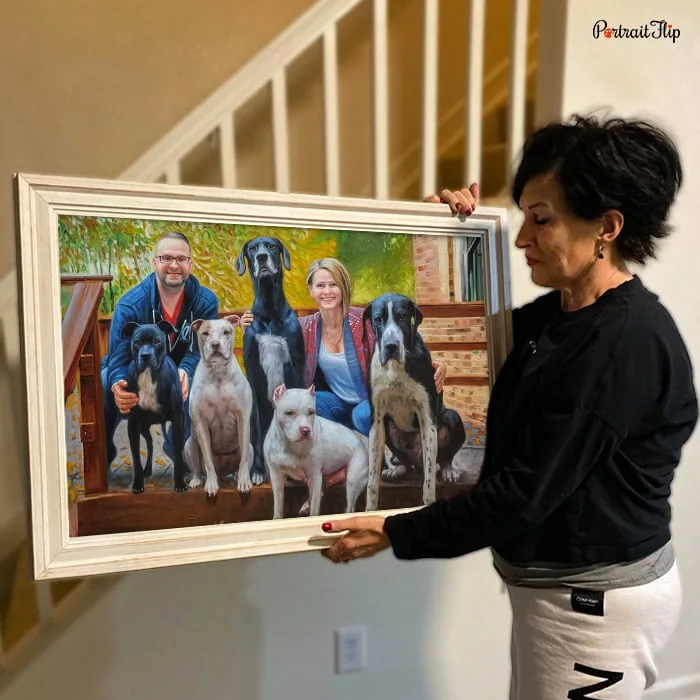 Pet Family Portrait - Family Painting with Pets on Canvas
