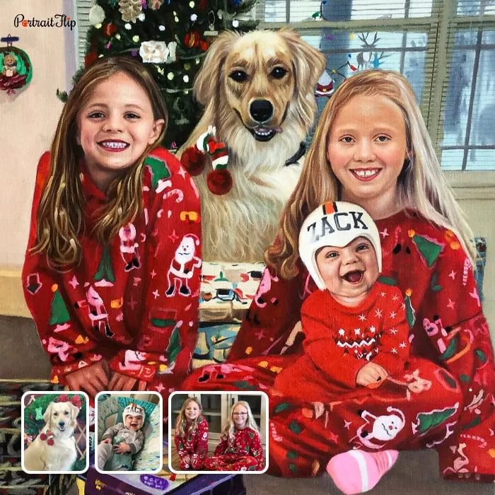 Pet Family Portrait - Family Painting with Pets on Canvas