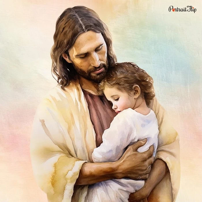 Memorial Portrait in the Arms of Jesus from Photos