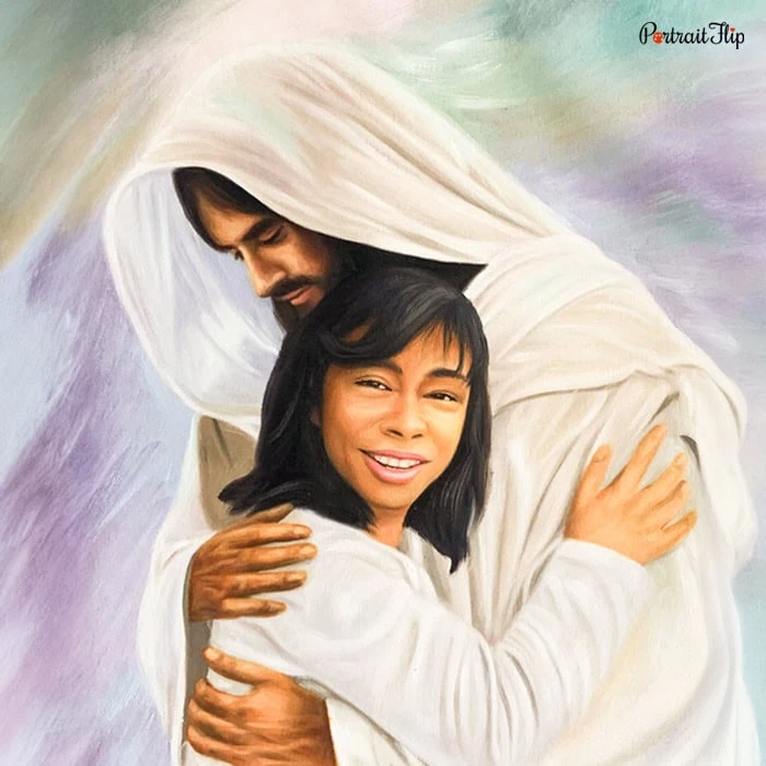 Memorial Portrait in the Arms of Jesus from Photos